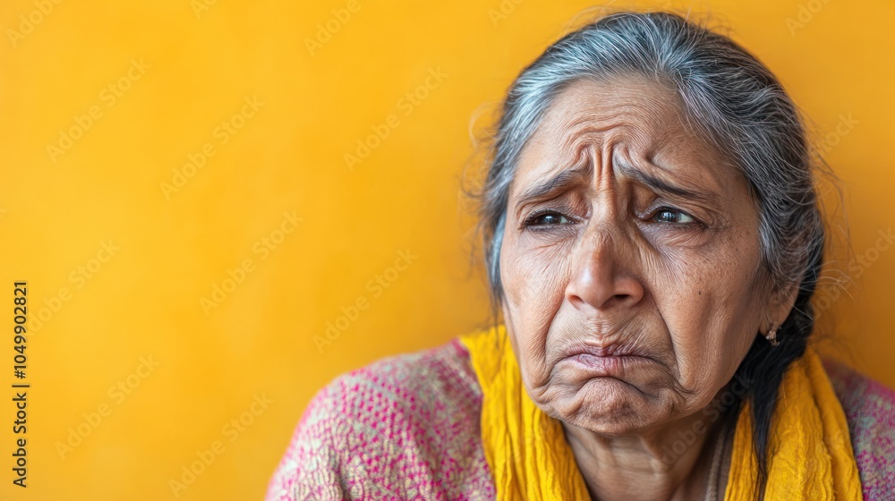 elderly indian woman expressing deep emotion and sorrow on bright ...