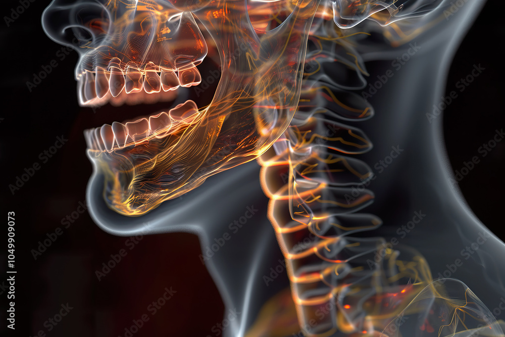 Digital Anatomy Side View Human Head and Neck with Nerve and Muscle ...