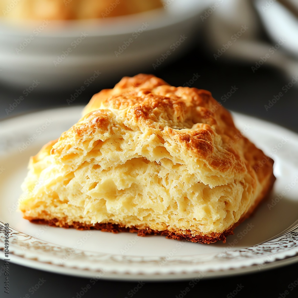 Capture a frontal view of a freshly baked scone with a golden, crispy ...