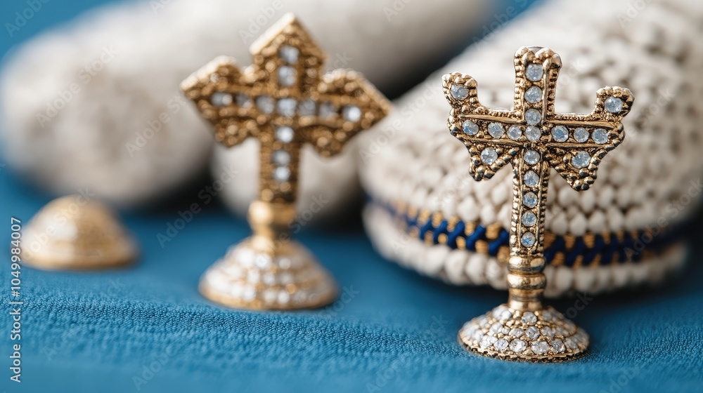 Gold Crosses with Crystal Accents on Blue Fabric Judaism Symbols ...