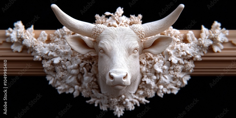 3D Relief Cow Head Animal Sculpture Wall Decor Ornate Floral Frame ...