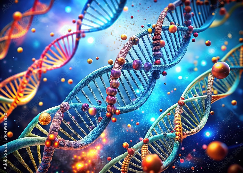 Innovative DNA strand designs feature a vibrant blue backdrop and ...