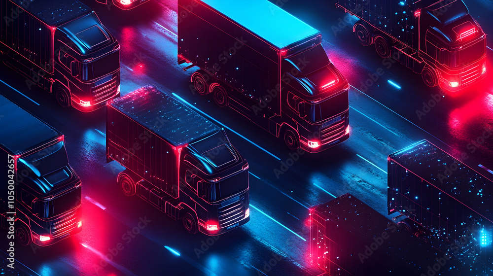 Neon Trucks on a Night Highway, semi truck, semi trailer, trucking ...