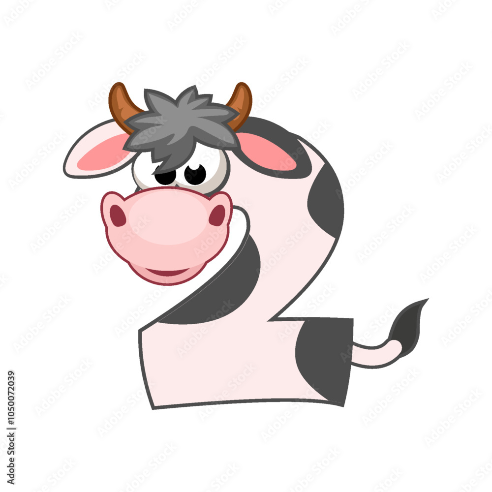Cartoon cow number 2, figure Two. Cartoon of number with a animal ...