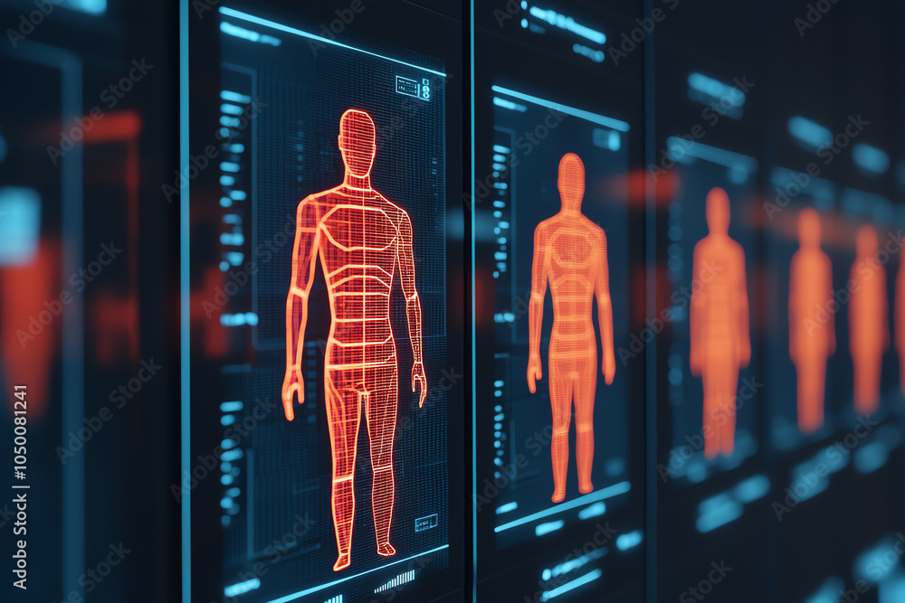 Hologram of employee network with diverse profiles, representing HR s ...