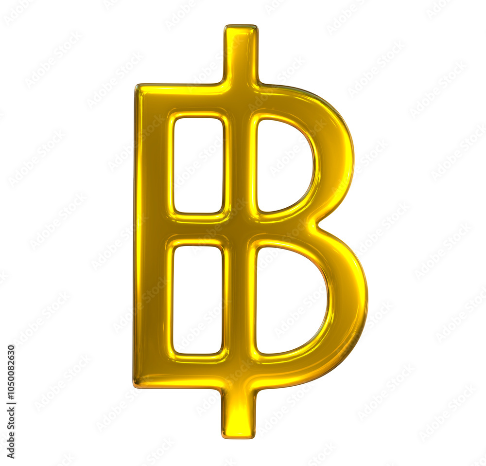 Thailand Baht THB Currency Sign Symbols Gold Color, 3d render isolated ...