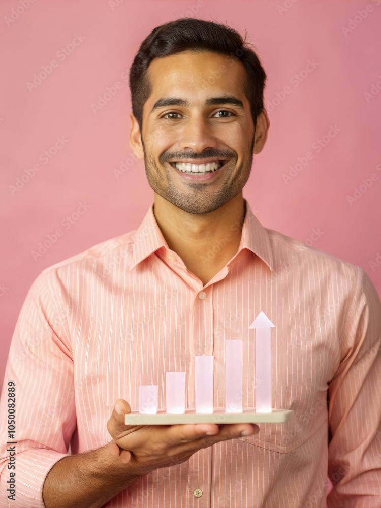 Charming Latino man presenting a standard scale growth project with ...