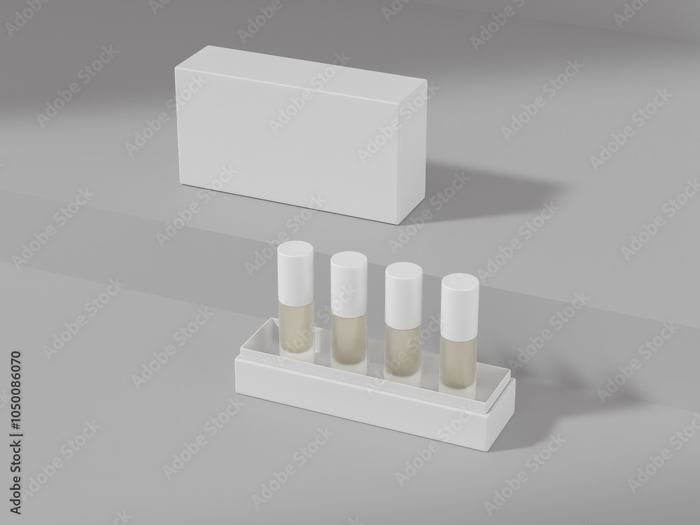 small cylindrical cosmetic containers in paper box packaging, empty ...