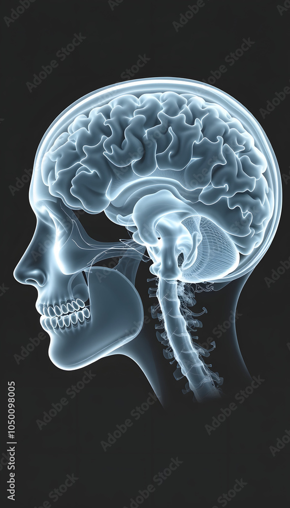 Hippocampus x-ray profile close-up view 3D rendering illustration with body contours. Human ...