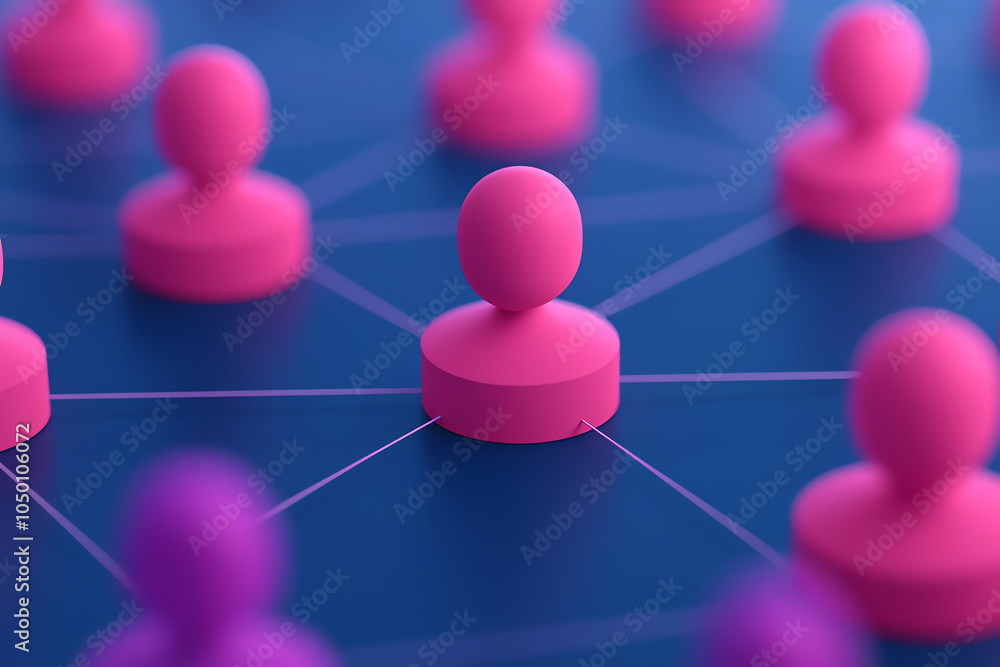 Floating employee icons connected in a network map, HR management and ...