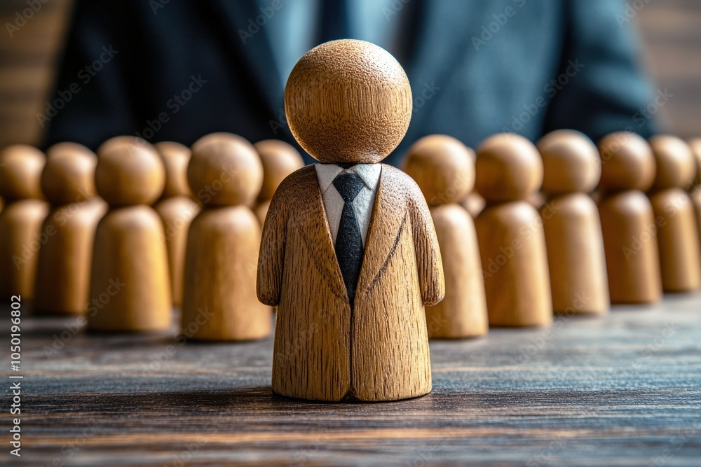 Leadership and the Team: A wooden figure representing a leader stands ...