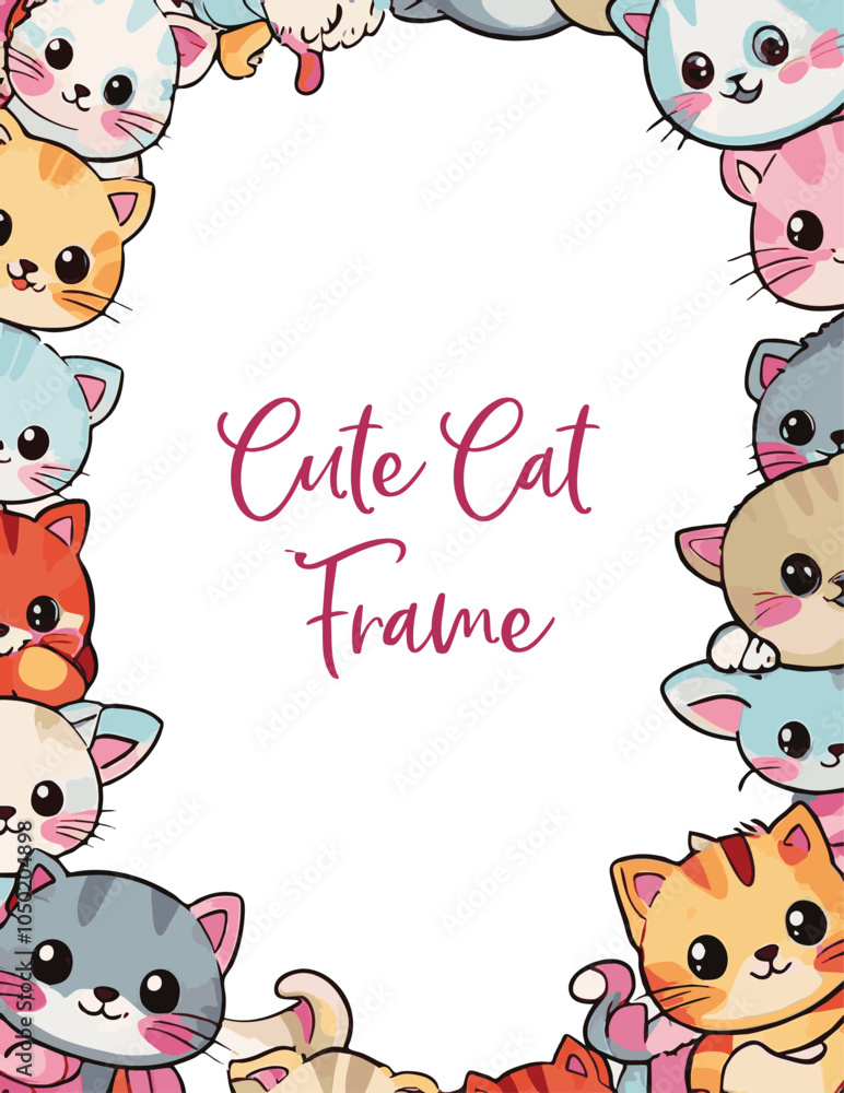 Cute frame with cats, Vector Illustration of Cartoon Cat Frame Design ...