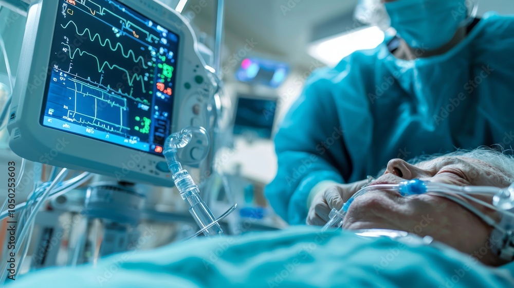 Ventilator Setup: A resuscitator adjusting settings on a mechanical ...