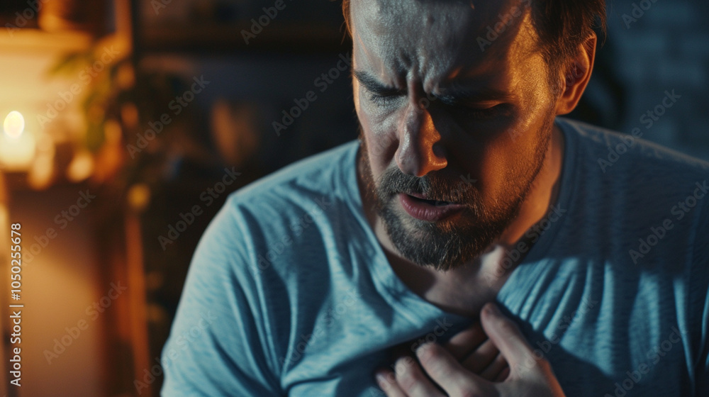 Severe heart pain in a man. Heart diseases. Heart attack and stroke ...