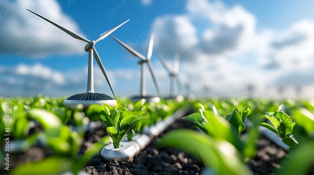 Visionary design showcasing a technologically advanced green energy hub ...