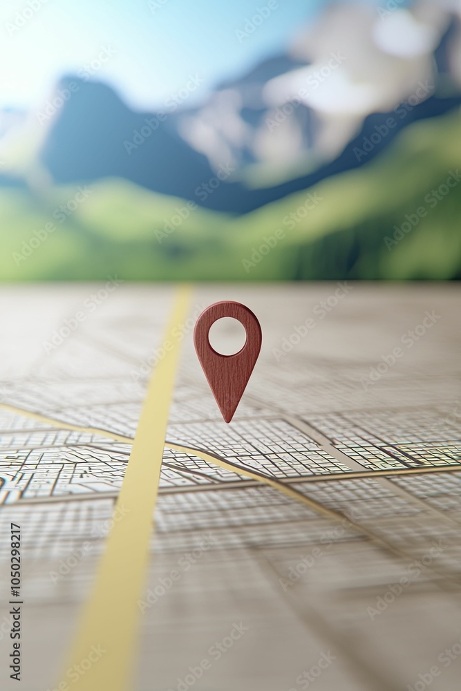 Basic map grid featuring highlighted route and destination marker ...