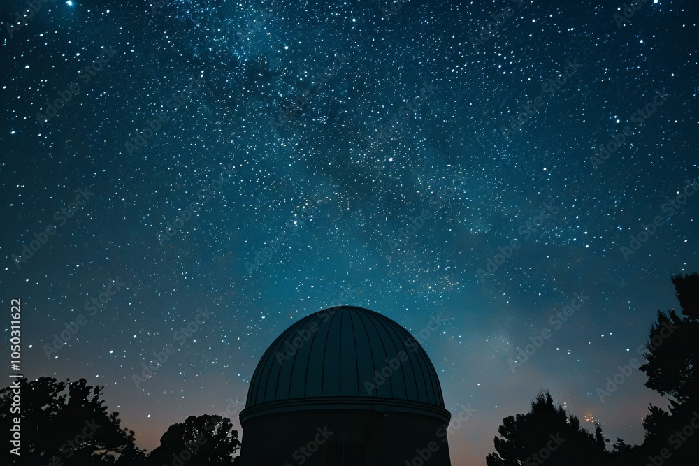 Astronomical observatory is standing under a beautiful starry night sky ...