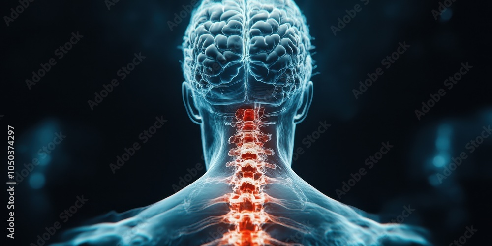 Ilustración de Stock MRI scan of the human body, focusing on the spine ...