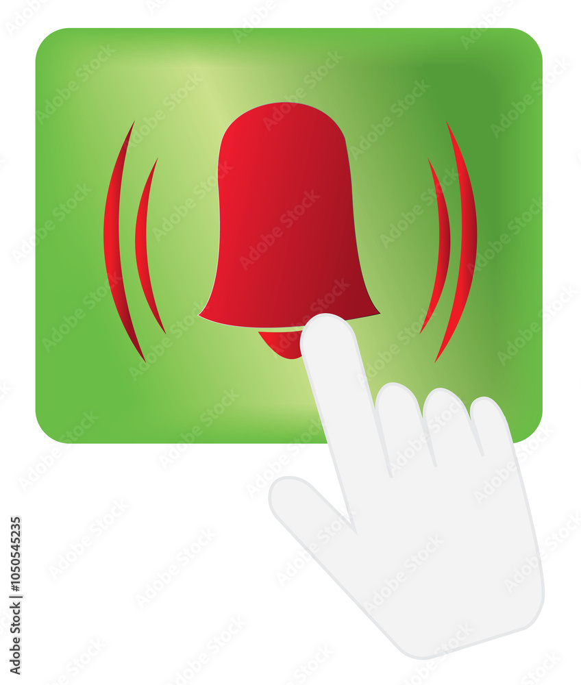click bell icon with hand, forefinger, point cursor, hand mouse cursor ...