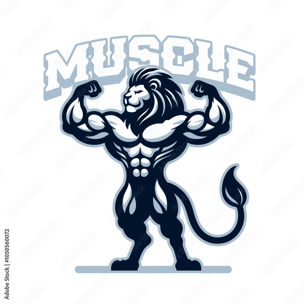 Shredded lion bodybuilder flexing muscles sports logo mascot Stock ...