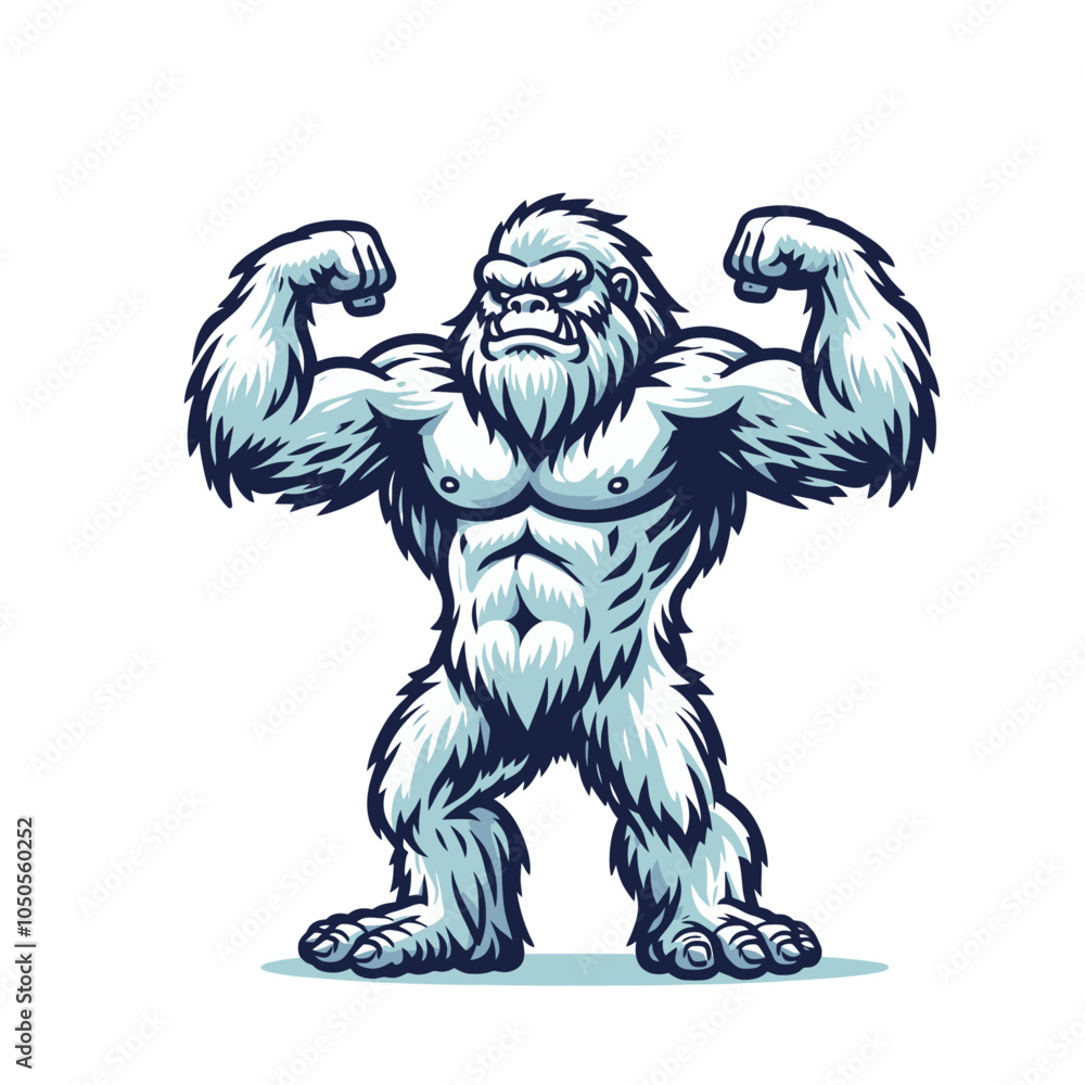 Shredded yeti bigfoot bodybuilder flexing muscles sports logo mascot ...