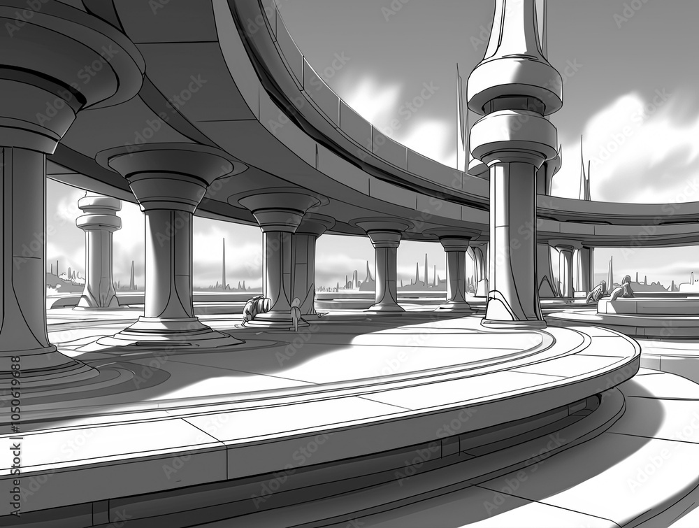 A cyberpunk cityscape with futuristic characters, anime coloring page ...