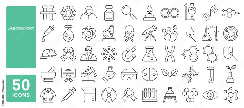 Set of 50 line icons related to laboratory, research, scientist ...