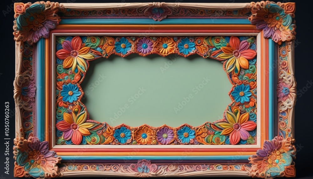An artistic picture frame made from colorful modeling clay, featuring ...
