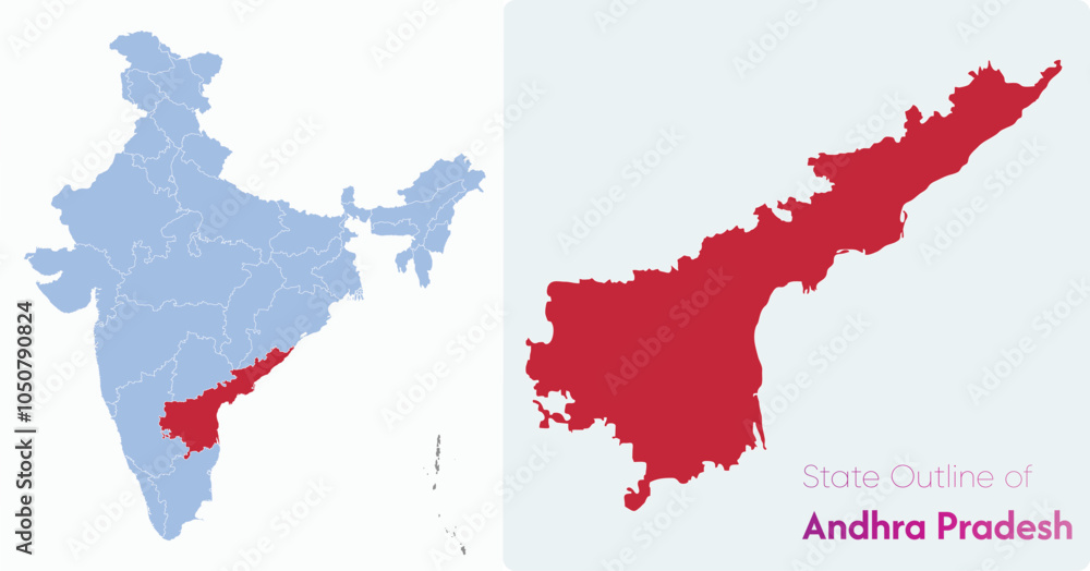 Map of Andhra Pradesh with India. South indian state Vector ...