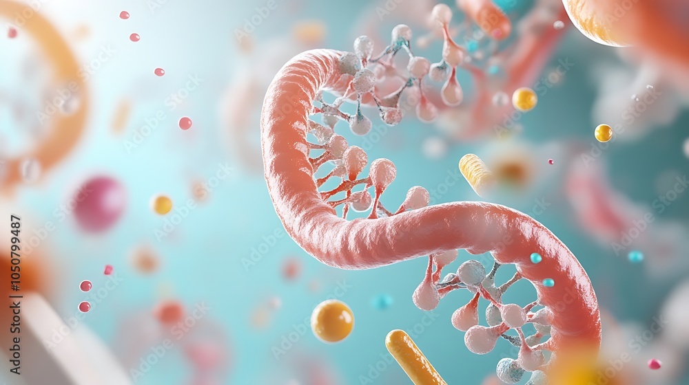 Protein Molecule with Spiral and Helix Chains A complex protein ...