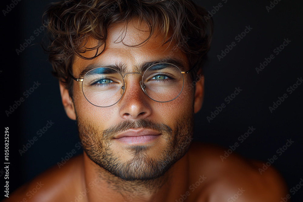 male model 25 years old with glasess, very short Textured Crop, powdery ...