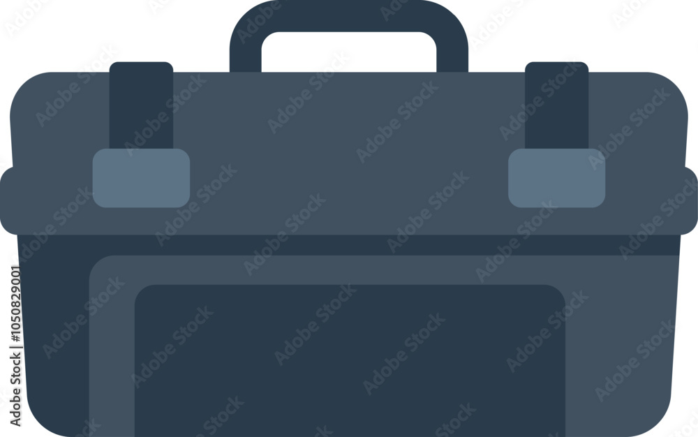 Closed, empty, professional toolbox, with handle, latches, for ...