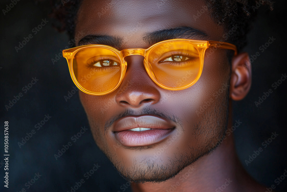black male model 25 years old with yellow glasess, very short Textured ...