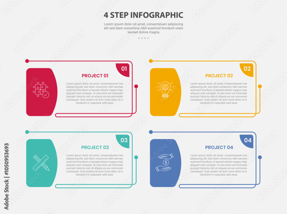 4 points template infographic outline style with 4 point step template ...