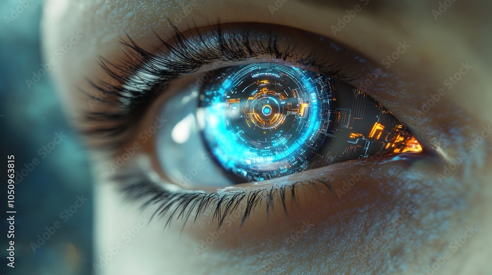 Cyborg eye with inflamed eyelid, digital optic nerve interface ...