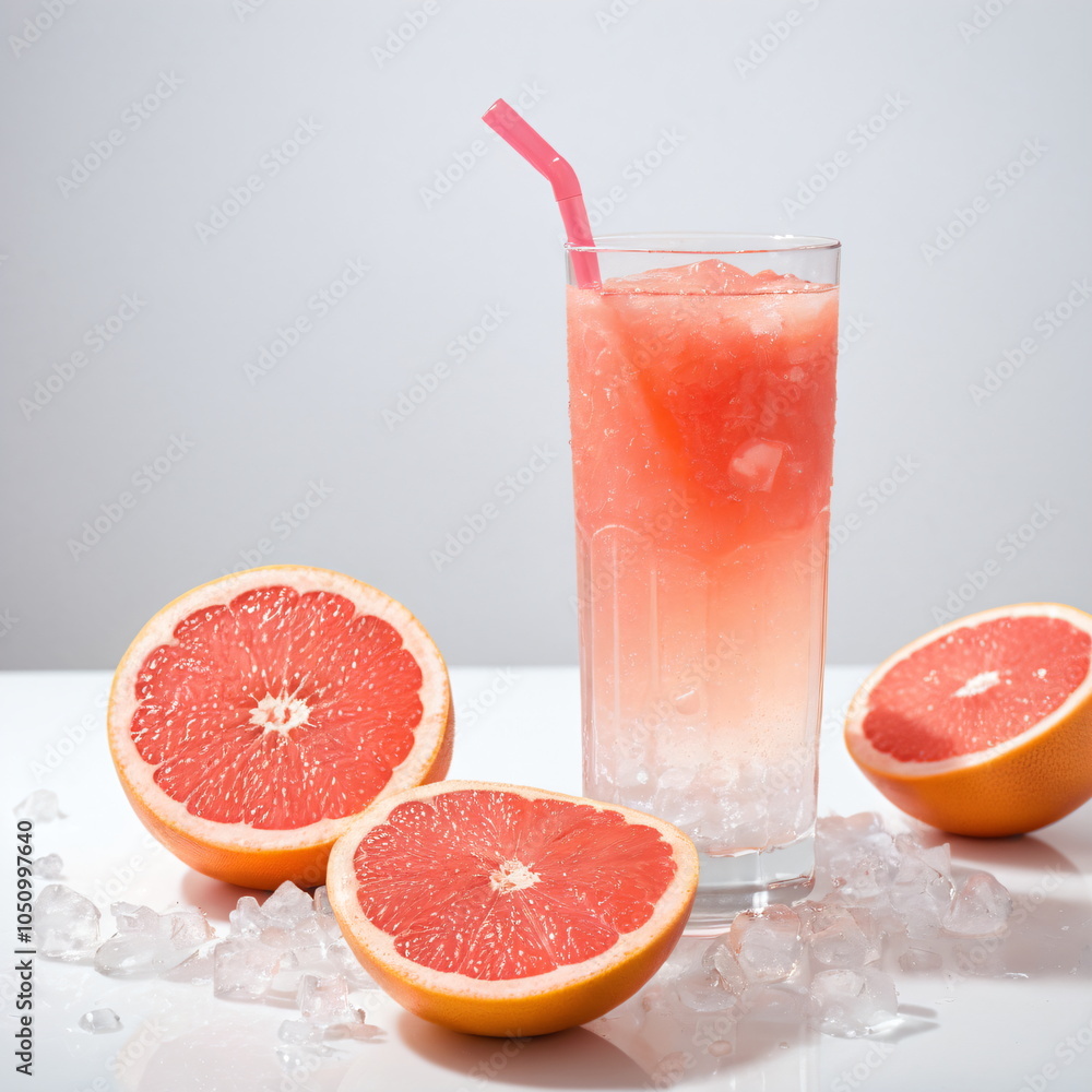 Invigorating Grapefruit Juice Glass on Crushed Ice with Juicy Pink ...