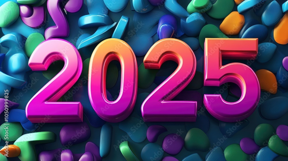 big colorful numbers "2025" on transparent background, 8k, ultra detail ...
