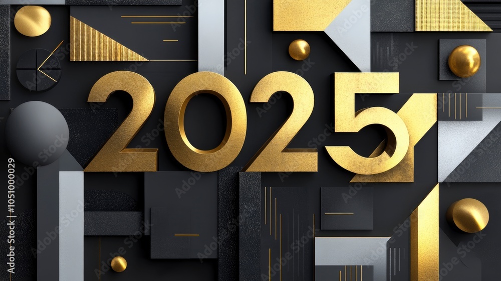 Design the numbers "2025" in bold geometric shapes and patterns. Use ...
