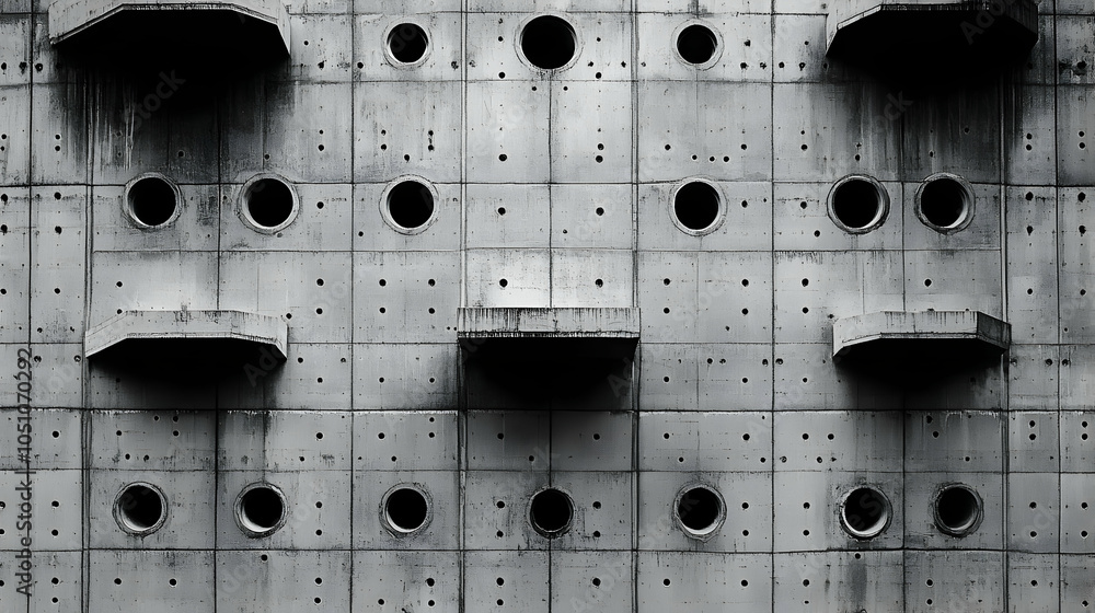 Concrete Wall with Circular Openings and Recessed Platforms ...