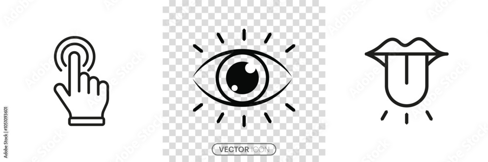 Human sense icons. three human senses icons. Vision, touch, taste ...