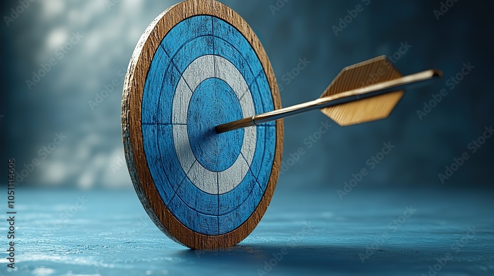 blue round-shaped target with an arrow symbolizes goal setting and ...