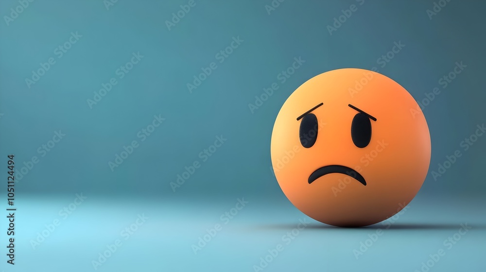 Sad and Disappointed Emoticon Icon in Simple 3D Spherical Shape against ...