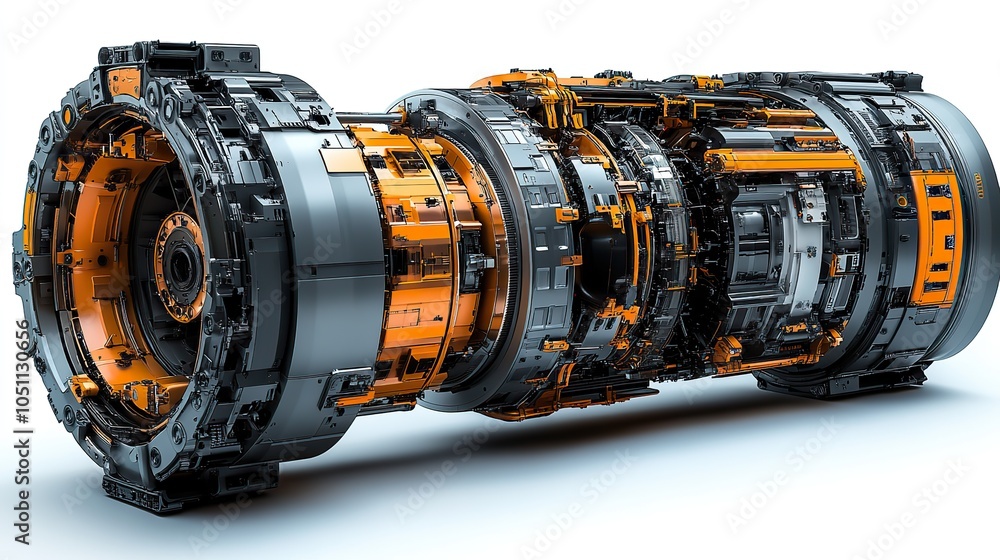cross-section view of an industrial electric motor shows its internal ...