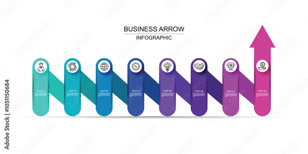 Arrows of graph diagram with 8 steps options parts or processes vector ...