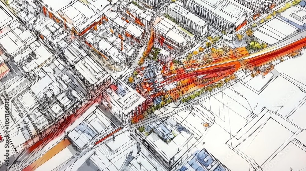 Detailed City Zoning Layout Featuring Key Areas Stock Illustration ...