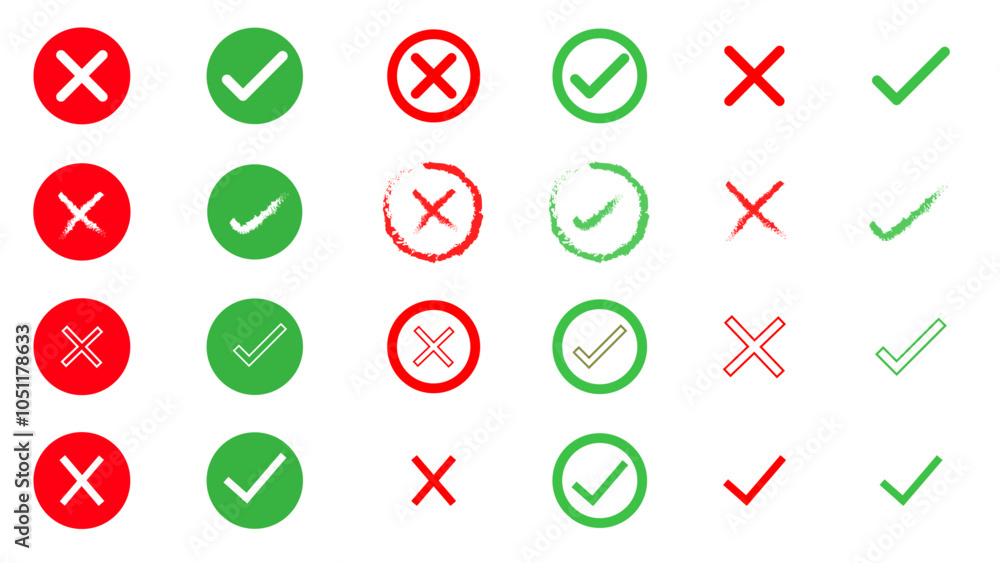 Check Mark and Cross Icon Set. Vector Illustrations of Right and Wrong ...