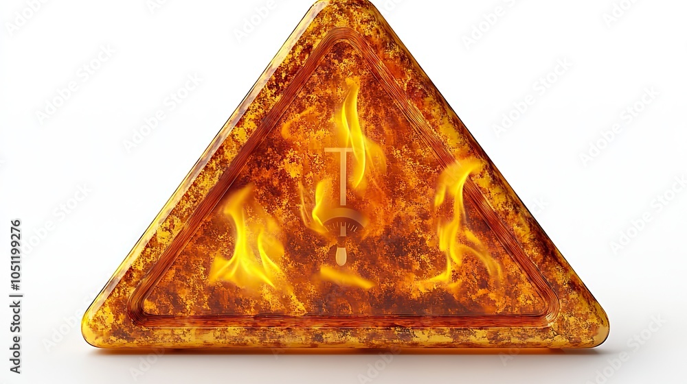 high-temperature warning sign, with yellow triangle featuring fire and ...