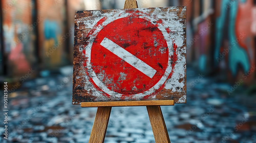 no-entry symbol displayed on an easel, representing restriction zones ...