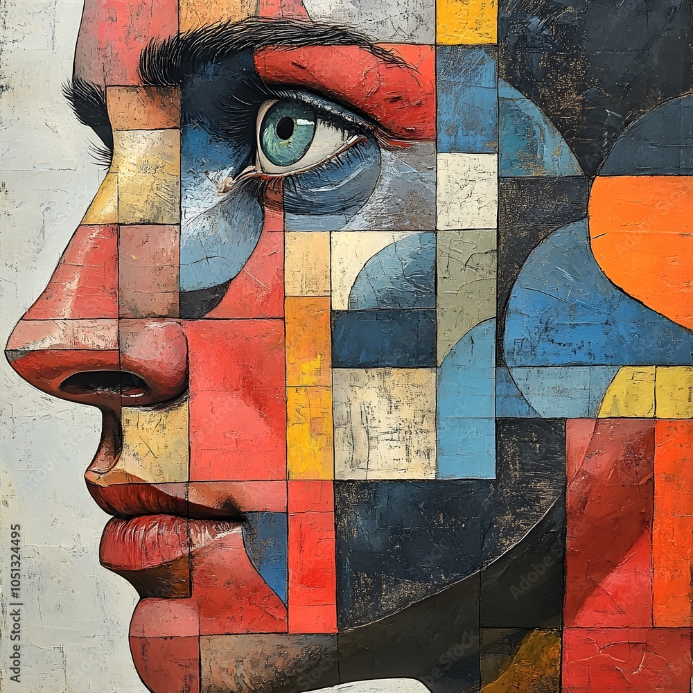 Abstract Cubist Portrait with Vibrant Geometric Patterns"This eye ...
