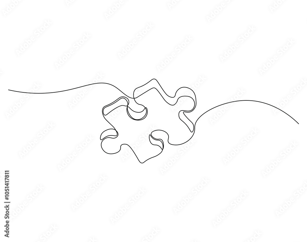 Continuous one line drawing of puzzle. One line drawing illustration of ...